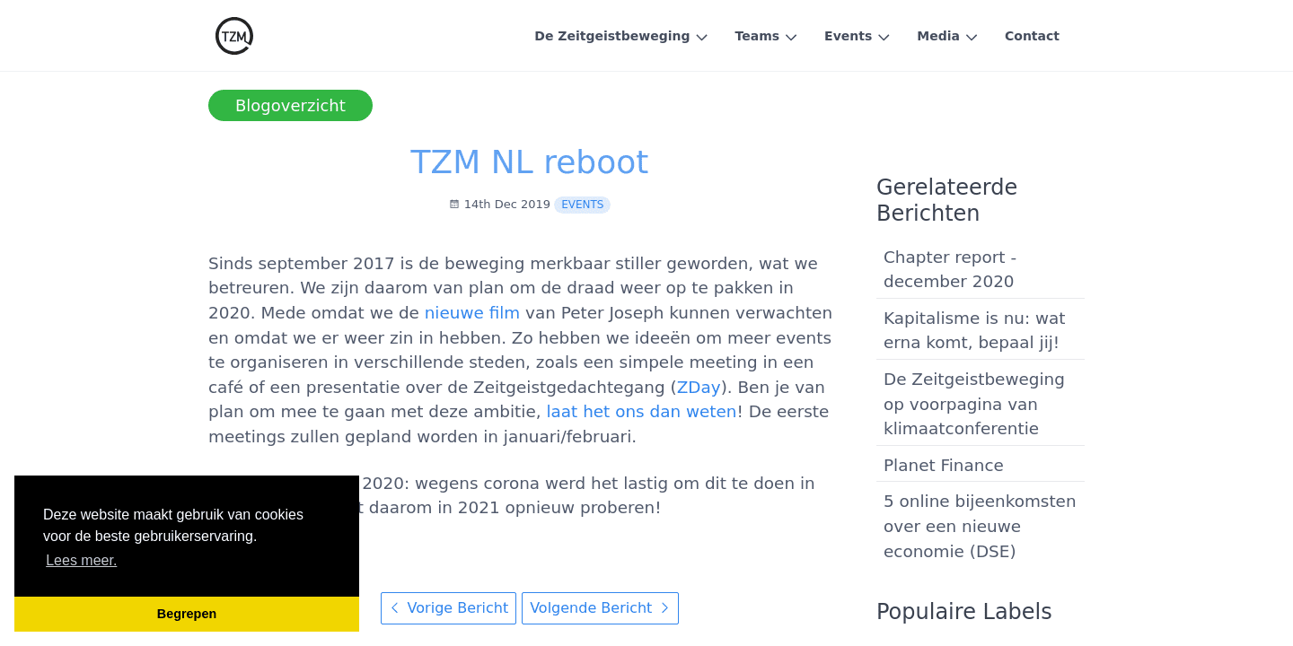 TZM NL reboot | Zeitgeistbeweging Nederland